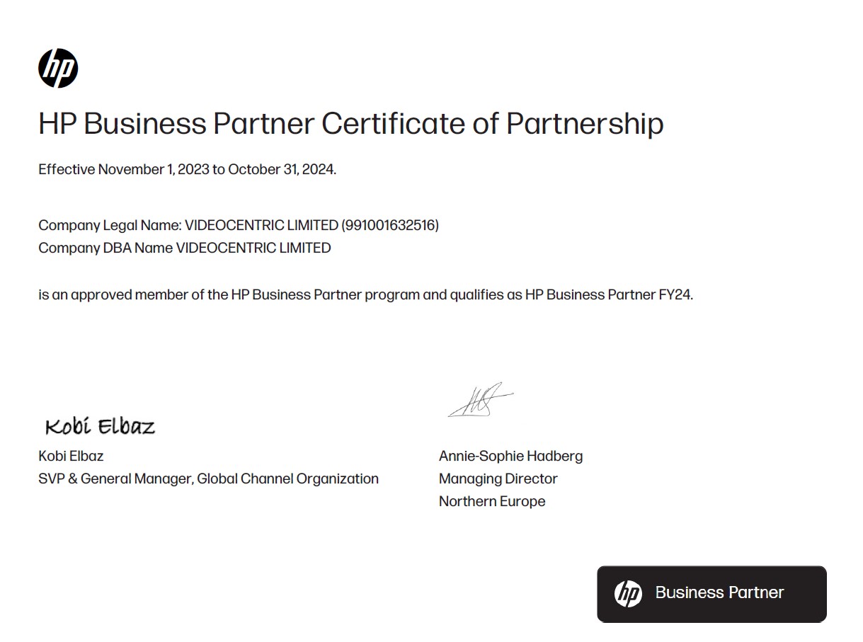 VideoCentric Named – HP Authorised Channel Partner